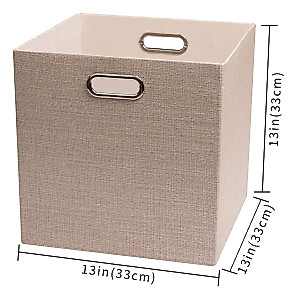 Posprica Storage Cube Basket Bins,13×13 Foldable Storage Boxes for Closet Organizer Shelf Cabinet Bookcase,Thick Fabric Drawer,Set of 4, Beige