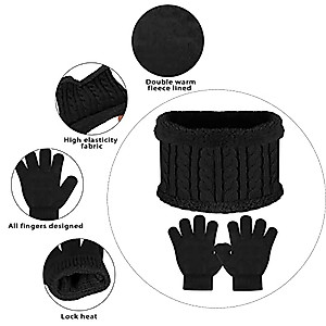 Kids Hat Scarf Gloves Set, Kids Winter Beanie Hat Scarf Gloves Set with Knit Thick Warm Fleece Lined for 3-6 Years Old