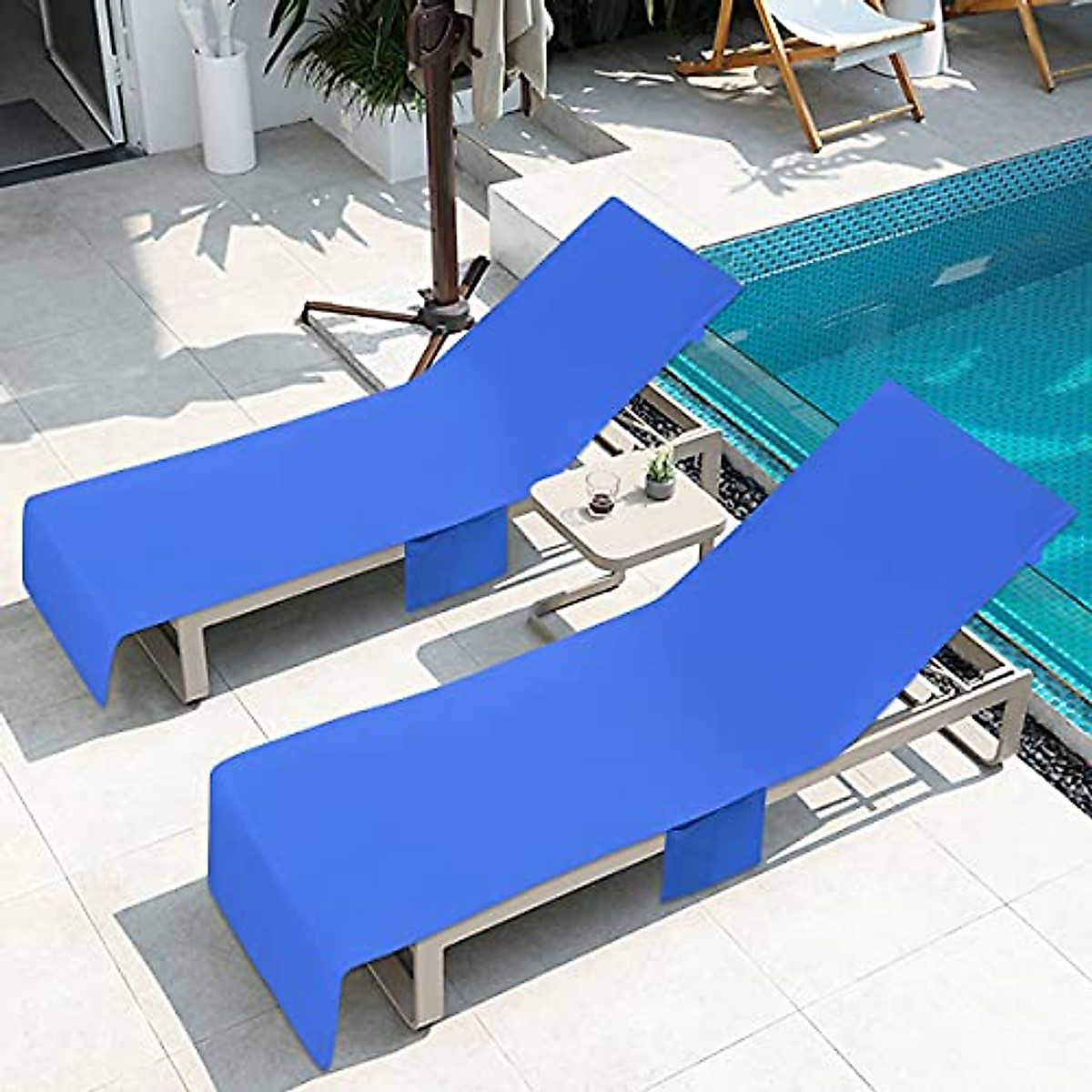 Microfiber Blue Beach Chair Towel with Side Pockets, Chaise Lounge Chair Towel Cover for Sun Lounger Pool Sunbathing Garden Beach Hotel, Oversized, Tie-Dye Blue, 85" L x 30" W