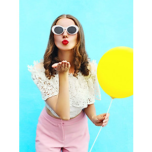 18 Pack Retro Clout Oval Mod Thick Frame Round Lens Sunglasses Women Men Sunglasses White