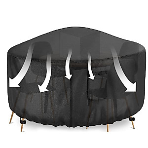 VGYUE Round Patio Furniture Covers, 100% Waterproof UV Resistant Anti-Fading Outdoor Furniture Table Chair Cover, Heavy Duty 600D Fire Pit Cover, 62" DIAx28 H, Black
