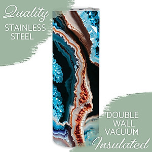 Elanze Designs Burnt Umber & Arctic Blue Crystal Gemstone Geode Wrap-Around Design 20 Ounce Stainless Steel On-The-Go Coffee Travel Insulated Skinny Tumbler Mug Cup with Slide Top Lid