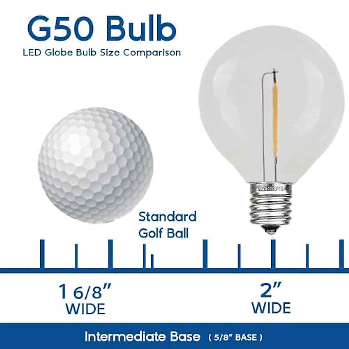 Novelty Lights 25 Pack G50 LED Light Bulbs, E17 C9 Intermediate Screw Base Shatterproof Outdoor String Lights Clear Globe Bulbs, Edison Light Bulbs for Patio Decor, Warm White, 0.6 Watt