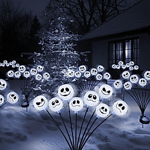 Janchs Upgraded 2 Pack 16LED Xmas Decorations Outdoor Solar Swaying Firefly Lights, Waterproof Solar Nightmare Xmas Pathway Lights Yard Garden Pathway Halloween Xmas Decor(Cool White) (JCS061)