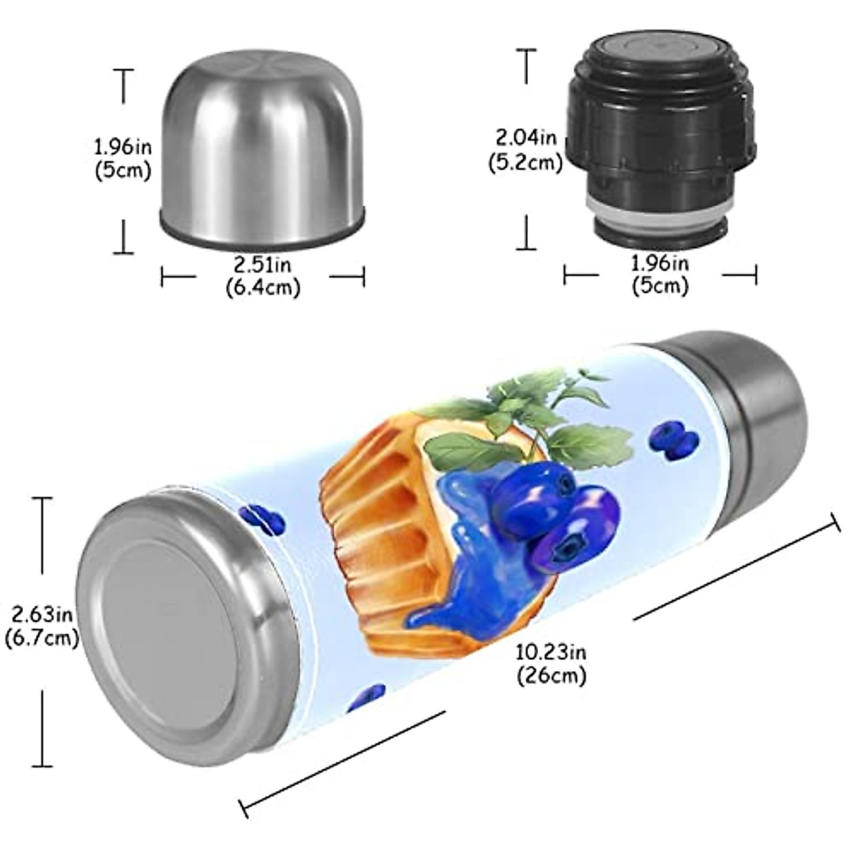 Stainless Steel Leather Vacuum Insulated Mug Blueberry Thermos Water Bottle for Hot and Cold Drinks Kids Adults 16 Oz