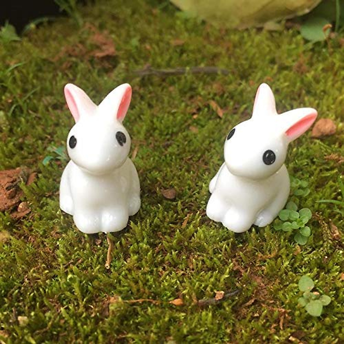 100Pcs Rabbit Miniature Figurines Mini Rabbits Fairy Garden Miniature Moss Landscape DIY Terrarium Crafts Ornament Accessories for Home Décor