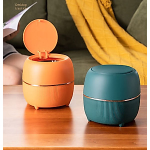 Plastic Trash can Creative Mini Desktop Trash can, with lid Small Home Office Cleaning Trash Button Desktop Storage bin, with 50 Trash Bags (Green)