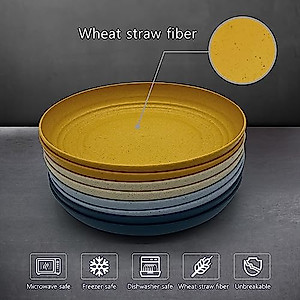 Yemyep Wheat Straw Plates 9 Inch Dinner Plates Set of 8, Microwave&Dishwasher Safe, Unbreakable Plastic Plates, Reusable, Lightweight Plates for kitchen, camping, Party(Beige)