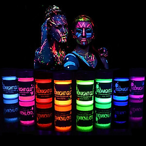 Midnight Glo Black Light Face and Body Paint (Set of 8 Bottles 0.75 oz. Each) - Neon Fluorescent Paint Safe On Skin, Washable, Non-Toxic