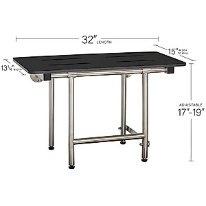 32-inch x 15-inch ADA Bariatric Folding Wall Mount Bathroom Shower Seat Bench with Legs, Matte Black Phenolic Seat