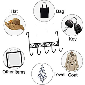 WENLION Over The Door Hook, Over Door Hanger for Coat, Towel, Bag, Robe - 5 Hooks (Black)