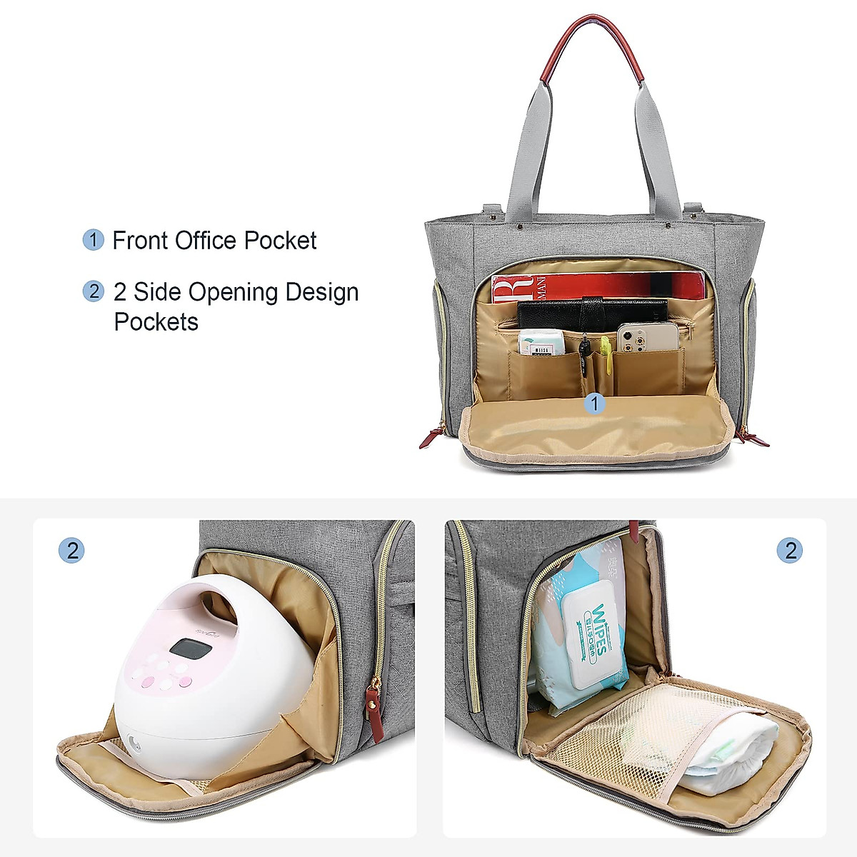 LOVEVOOK Breast Pump Bag, Diaper Bag Tote 3Pcs Set, Work Bag for Breastfeeding Mom with 15" Laptop Pocket, Cooler Bag & Changing Pad Fit Most Breast Pumps like Spectra S1/S2, Medela, Rainyb, Elvie