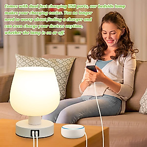 Touch Control Bedside Table Lamp with 2 USB Ports, Dimmable Small Nightstand Lamp for Bedroom, Modern Desk lamp with White Glass Lampshade, with 2700K-6000K Adjustable Color Temperature Bulb