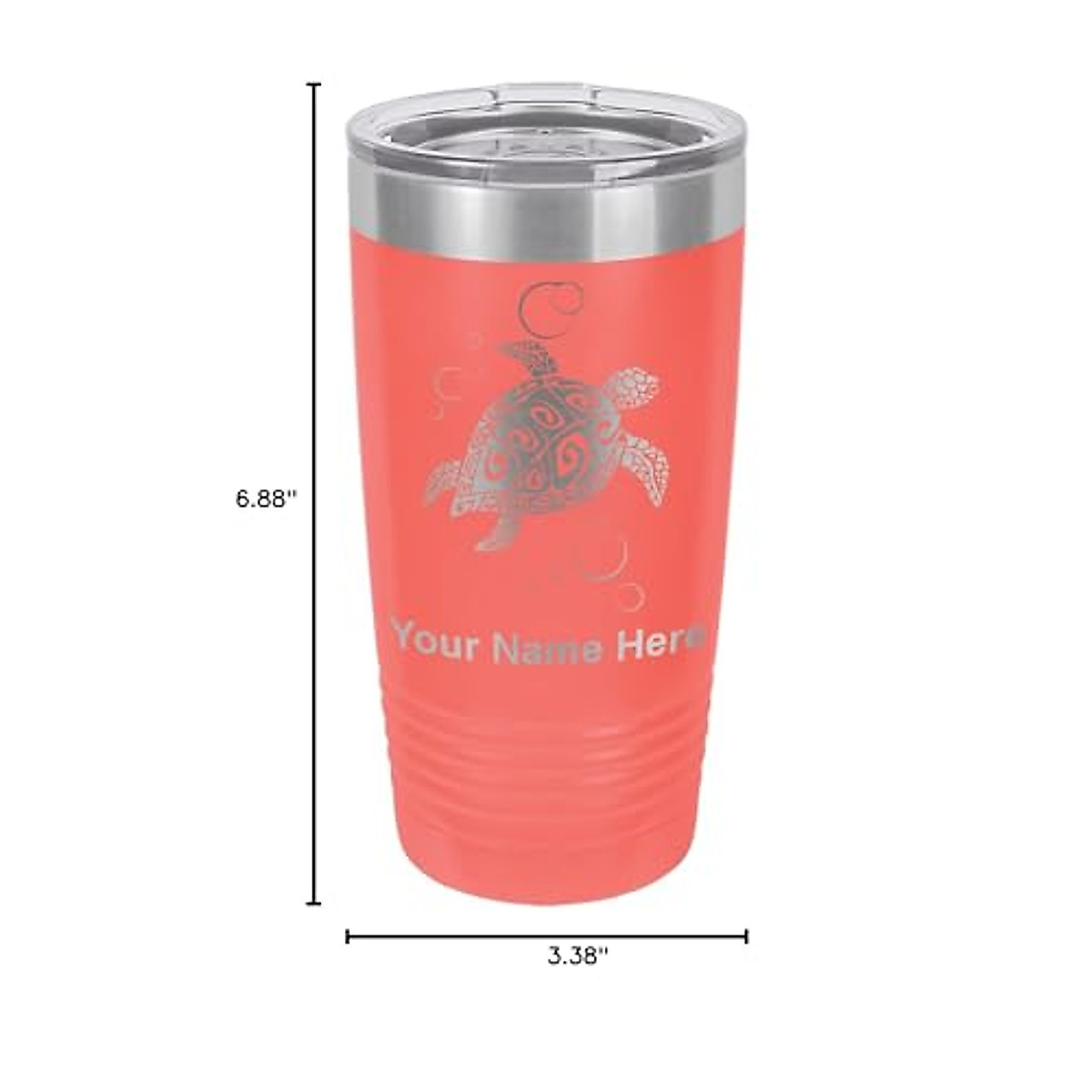 LaserGram 20oz Vacuum Insulated Tumbler Mug, Hawaiian Sea Turtle, Personalized Engraving Included (Coral)