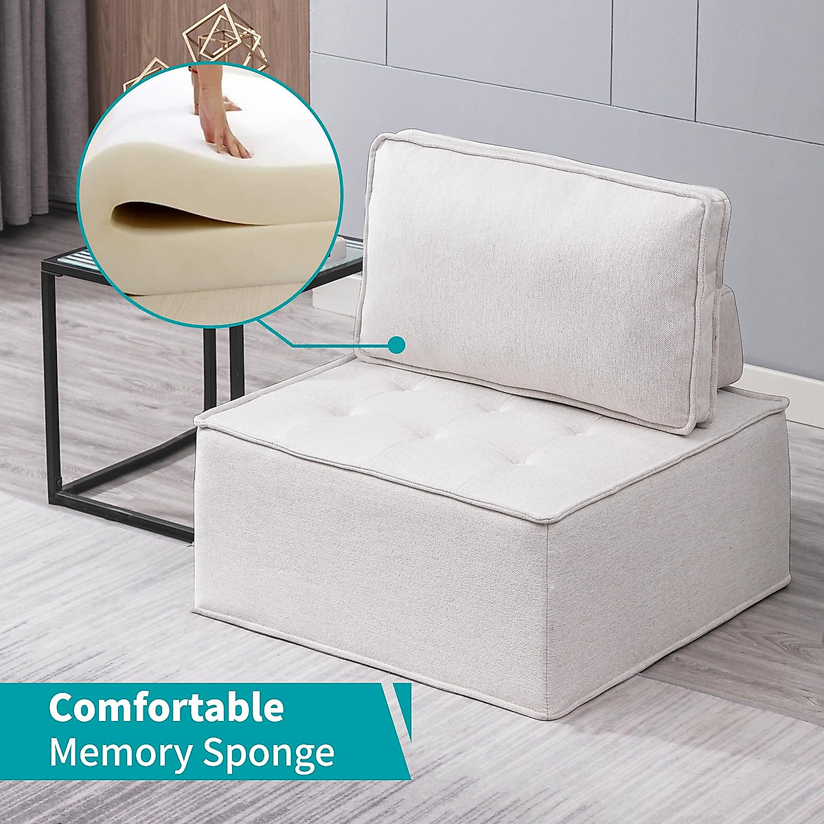 BALUS Modular Sectional Sofa Couch, 6 Seater Cozy Portable Couches, Armless Floor Sofa Couch, Soft Fabric Sofa Bed for Bedroom, Living Room and Sturdy Room, Free Combination, 6 PCS Beige