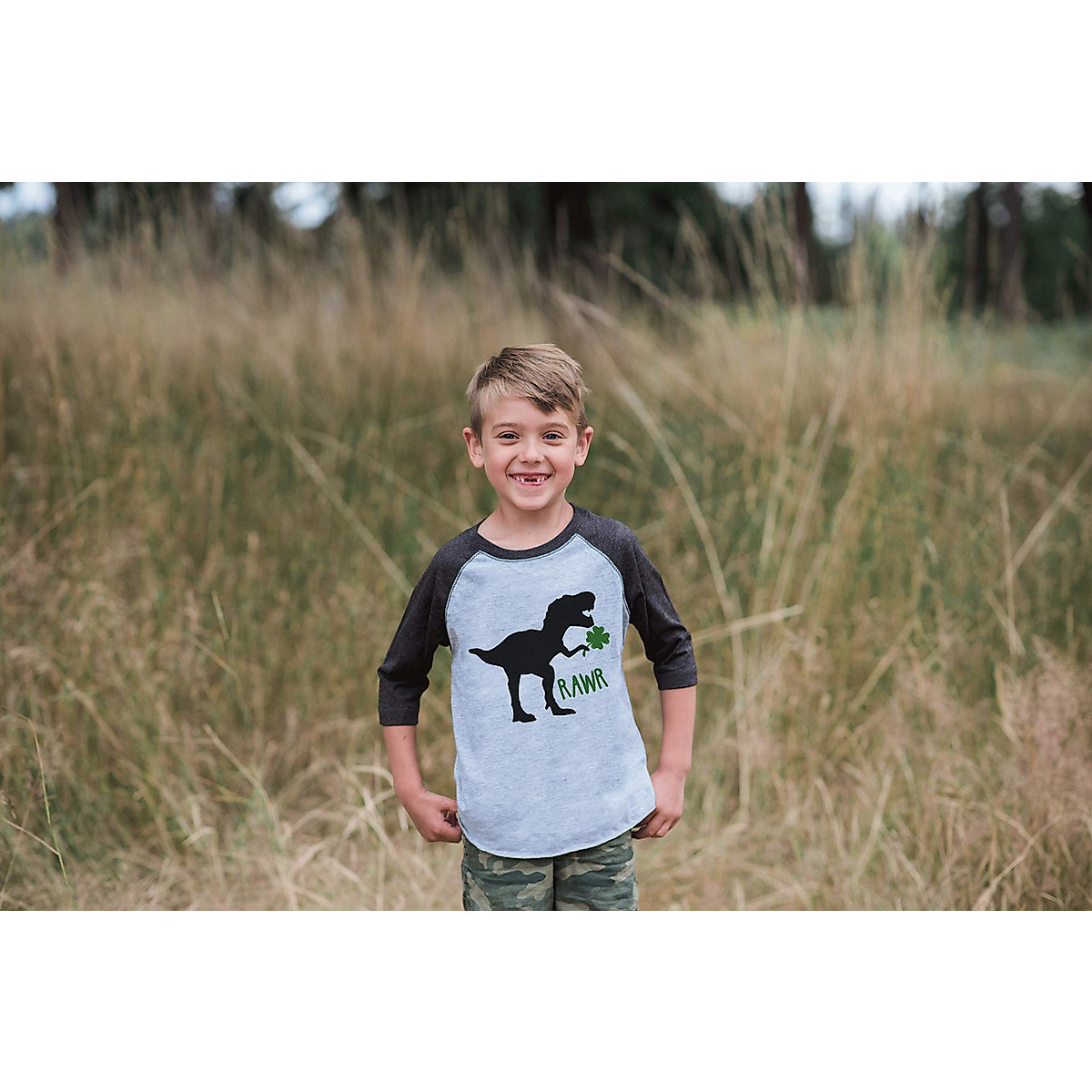 7 ate 9 Apparel Kids Dinosaur St. Patricks Day 3T Grey Raglan