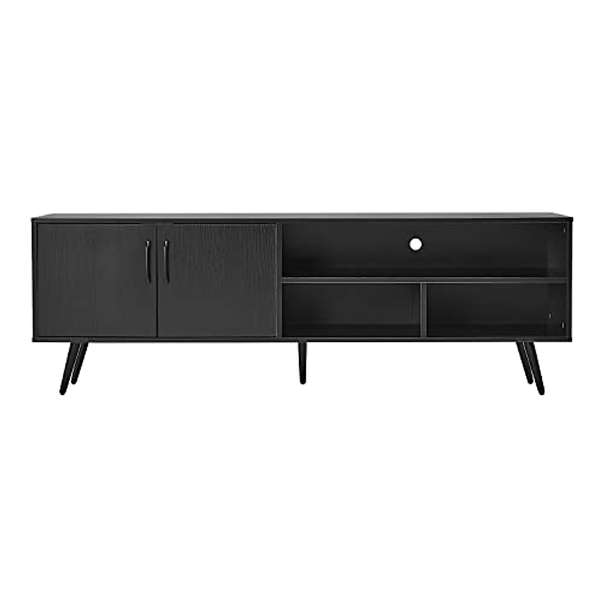 Panana 62.99" TV Stand Television Stands TV Console Unit with 3 Open Cubby and 2 Doors Big Storage Cabinets for Living Room Bedroom for TVs up to 70 Inches (Black 2 Doors + 3 Open Shelves)