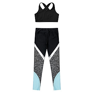 TiaoBug Kids Girls Crop Tops and Athletic Leggings 2 Pieces Activewear Set Leopard Print Gym Yoga Workout Outfits Black&Light Blue E 12