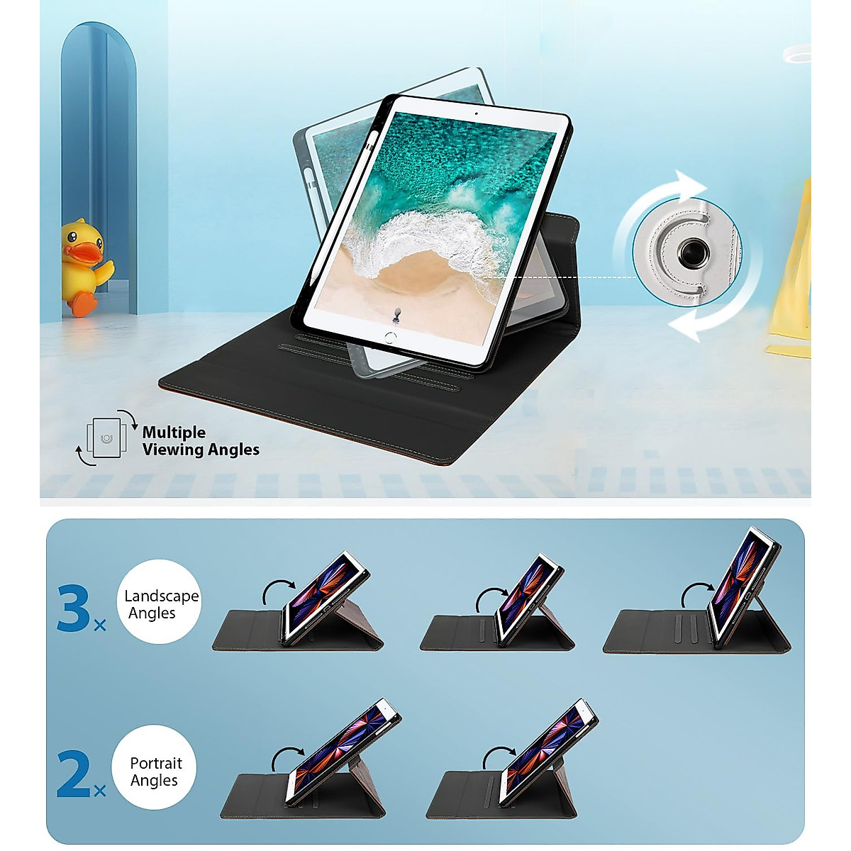 KUAELEN iPad Rotating Case for 2021 iPad 10.2 inch, Smart iPad 9th/8th/7th Generation Case with Pencil Holder, 360 Degree Roating Cover for iPad Air 3rd Generation 2019/iPad Pro 10.5(Blue Butterfly)