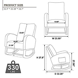 Rocking Chair Nursery Glider Rocker Chair High Backrest Upholstered Velvet Accent Armchair with Side Pocket for Living Room Bedroom Office (Cream)