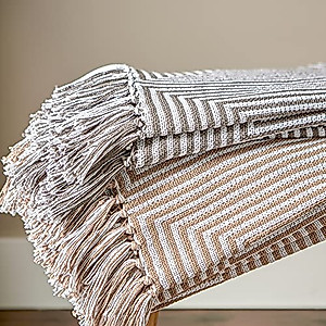 DII Square Woven Throw with Decorative Fringe 100% Cotton, Stylish and Functional, 50x60, Stone