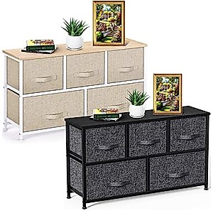 5 Drawers Dresser,5 Black Fabric Dresser for for Bedroom Closets, Living Room, Nursery Room, Hallway Storage Tower Decor
