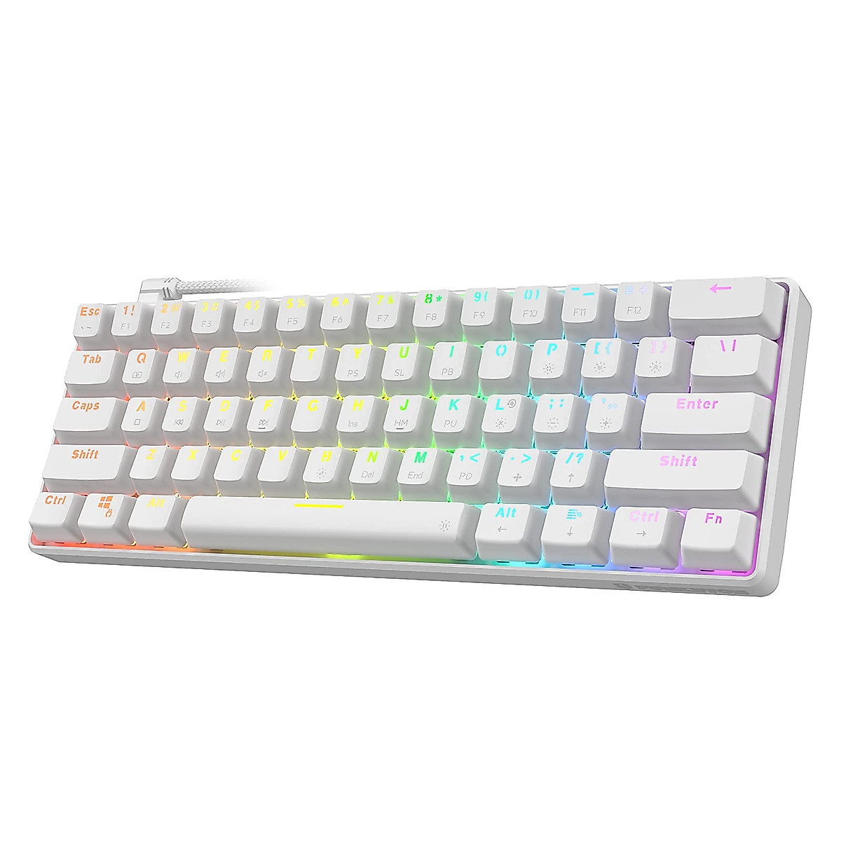 Punkston TH61 60% Mechanical Gaming Keyboard,RGB Backlit Wired Ultra-Compact Mini Mechanical Keyboard Full Keys Programmable White (Optical Black Switch) (Renewed)