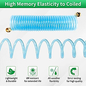 Yereen Coil Garden Hose 25FT, EVA Recoil Garden Hose, Transparent Self-coiling Water Hose with 3/4" Brass Connector Fittings with 10 Function Spray Nozzle, Blue