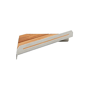 Seachrome Corner Shower Shelf in a Satin Finish with a Natural Teak Wood Insert