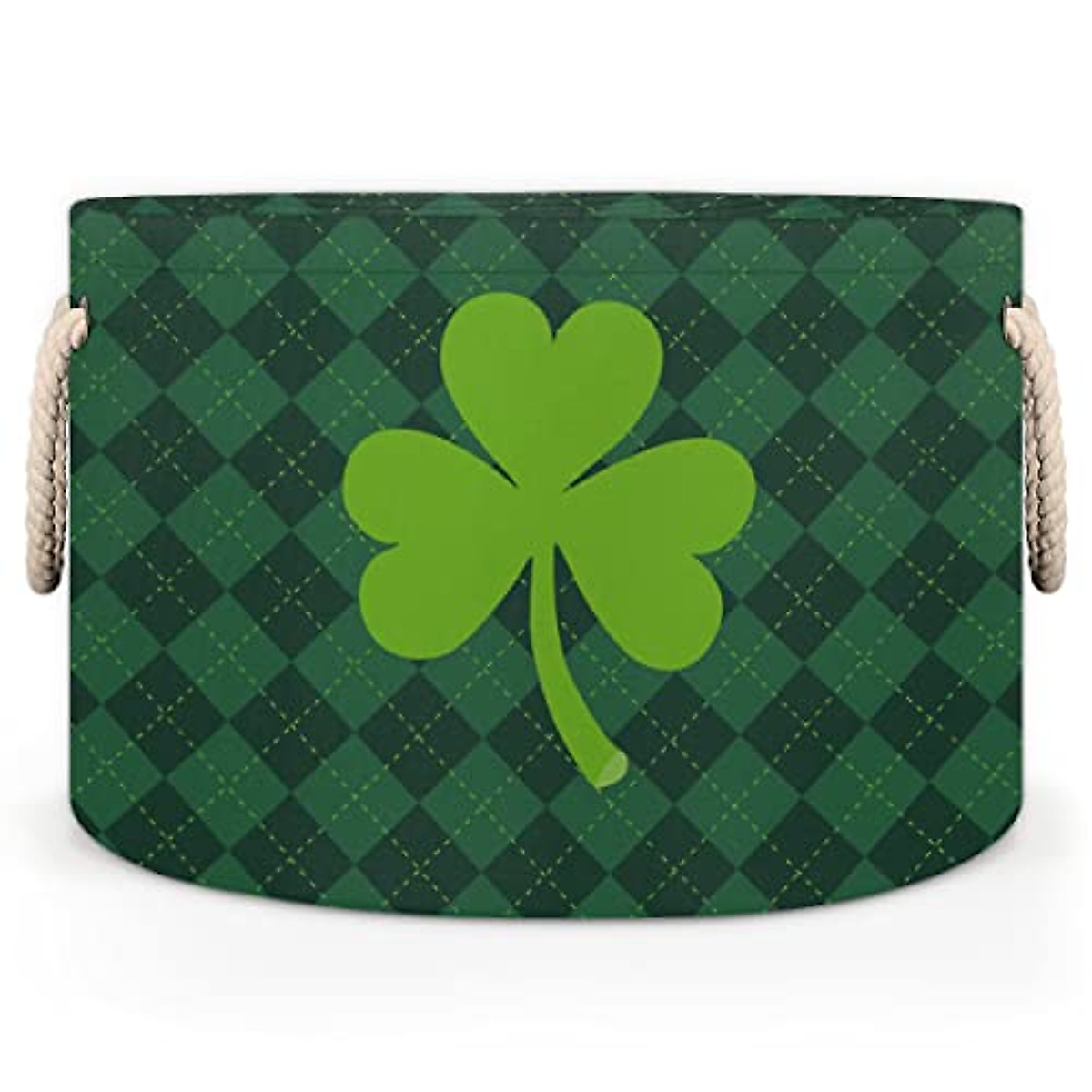 Green Clover Paid Background Large Round Baskets for Storage Laundry Baskets with Handles Blanket Storage Basket for Bathroom Shelves Bins for Organizing Nursery Hamper Girl Boy