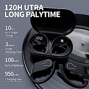 Wireless Earbuds Bluetooth 5.3 Headphones 120Hrs Playtime Wireless Charging Case Digital LED Display Over-Ear Earphones with Earhook Waterproof Headset with Microphone for Sport Running Workout