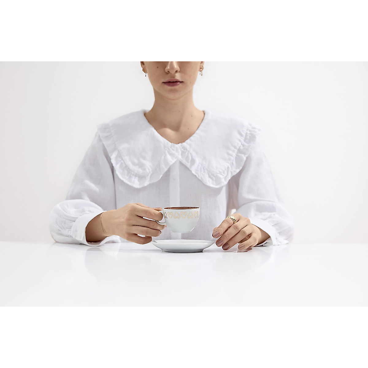 Arzum Okka Turkish Coffee Cups, Set of 2, Porcelain, in Black Giftbox,White