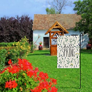 Hello Spring Tulip Lavender Garden Flag 12 x 18 Inch Double Sided Burlap, Seasonal Flower Yard Outdoor Decoration DF243