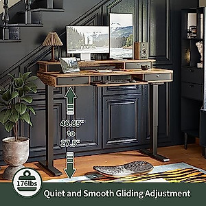 FEZIBO Height Adjustable Electric Standing Desk with 4 Drawers and keyboard tray, 48 x 24 Inch Table with Storage Shelf, Sit Stand Desk with Splice Board, Rustic Brown