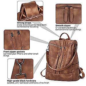 BROMEN Backpack Purse for Women Anti Theft Bookbag Leather Purses Fashion Shoulder Handbag Brown
