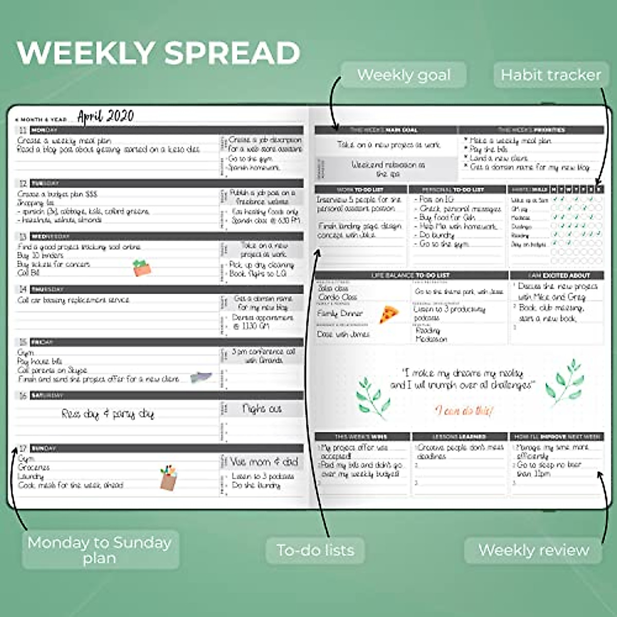 Clever Fox Planner PRO – Weekly & Monthly Life Planner to Increase Productivity, Time Management and Hit Your Goals – Organizer, Gratitude Journal – Undated, 1 Year – Softcover, 8.5x11″ (Forest Green)