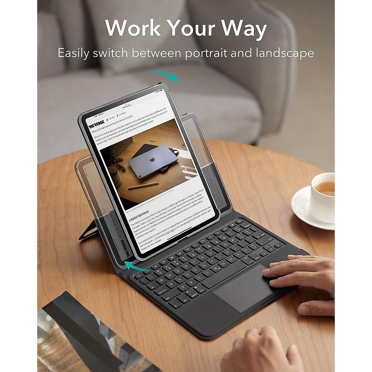 ESR Ascend Keyboard Case, iPad Case with Keyboard Compatible with iPad Pro 12.9 (2022/2021/2020/2018), Magnetic Detachable Case, Fully Adjustable Portrait/Landscape Stand, Black