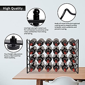 TONLEA 4 Tier Wine Rack, 3-in-1 24 Bottles Wine Storage, Wine Bottle Rack Stackable, Wine Storage Rack for Cabinet Pantry(Dark Black, Version 3.0)