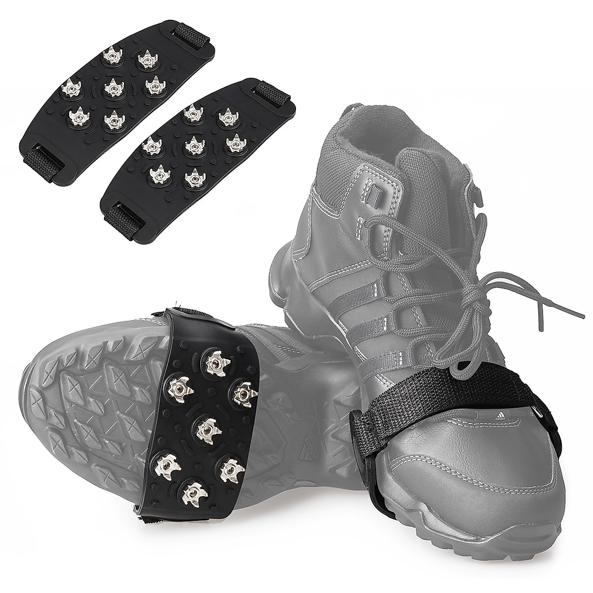 FANBX F Crampon Traction Cleats Anti-Skid Traction Grips Crampons Spikes 7 Point Cleats for Footwear for Walking, Jogging, Hiking, Mountaineering Ice Snow Grips (Black)