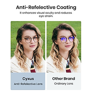 Cyxus Blue Light Blocking Leopard Fashion Lightweight Tr90 Computer Glasses For Women Anti Eye Strain And Glare Uv Blocking Filter Cute Round Metal Frames Eyewear