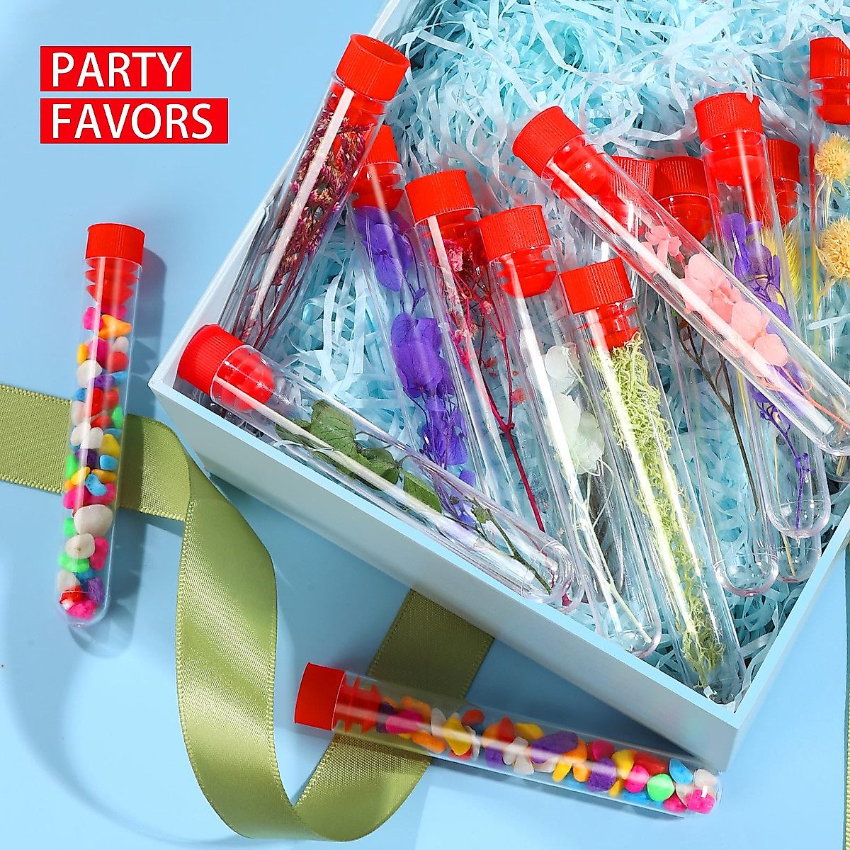YGDZ Test Tubes with Rack, 50pcs 16x100mm Clear Plastic Test Tubes with Caps and Holder Rack for Nurse Party Decorations Halloween Party Favors