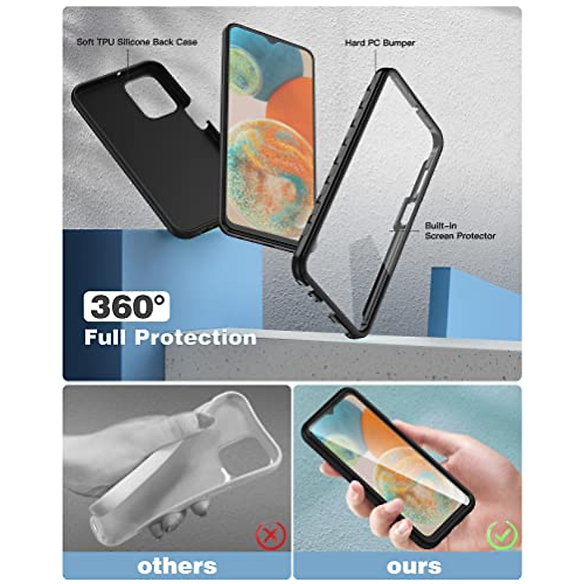 JXVM for Samsung Galaxy A23-5G Case: Dual Layer Silicone Slim Galaxy A23 4G Case - Full Protection Durable Shockproof Protective Cute Cell Phone Cover Black