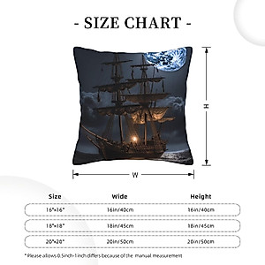 Pirate Sailboat Full Moon Print Throw Pillow Cover Corduroy Soft Pillowcase with Hidden Zipper Decorative Cushion Covers for Sofa Living Room Home Decors 20"X20"
