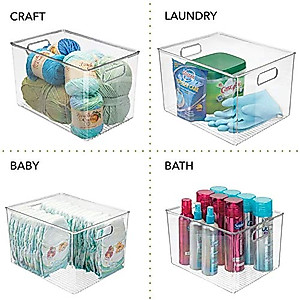 Zeeych Clear Deep Pantry Organizer Bins Household Plastic Food Storage Basket with Cutout Handles for Kitchen,Office, Cabinets, Refrigerator, Freezer, Bedrooms, Bathrooms - 11” L × 8” W × 6” H
