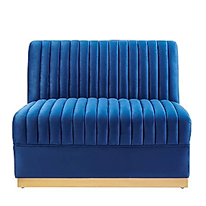 Modway Sanguine Channel Tufted Performance Velvet Modular Sectional Sofa Ottoman, Armless Chair, Navy