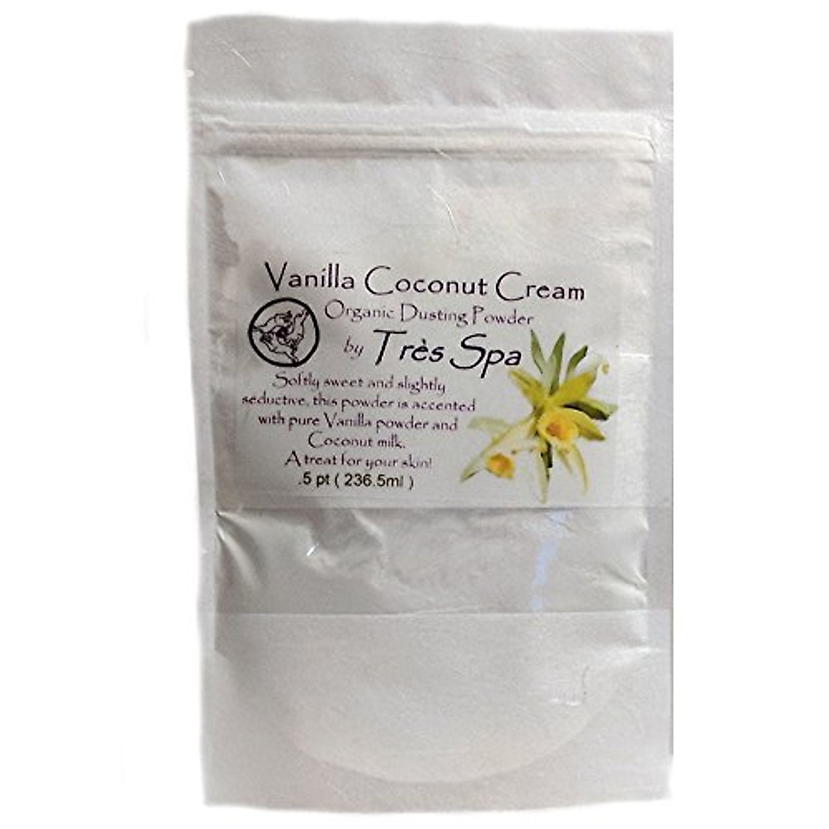 Très Spa Vanilla Cream Dusting Powder - Organic Botanicals with Vanilla Bean & Coconut Cream | Natural Body Powder that is Talc Free, Clay Free, & Non GMO (.5pt Bulk Bag)