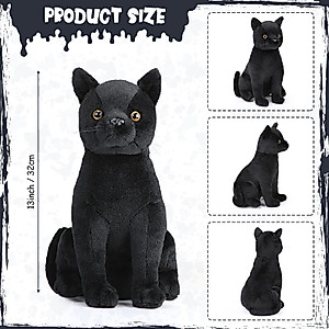 HyDren 13 Inch Halloween Black Cat Plush Black Cat Stuffed Animal Realistic Black Cat Stuffed Toy Soft Kitten Stuffed Animal for Halloween Home Decor Animal Collection Pet Party Favors Supplies