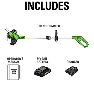 Greenworks 24V 12 inch String Trimmer, 2Ah USB Battery and Charger Included ST24B215