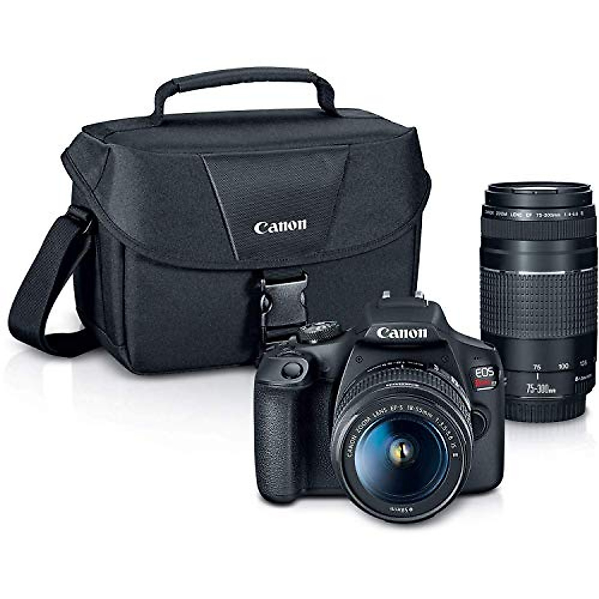 Canon EOS Rebel T7 DSLR Camera with 18-55mm and 75-300mm Lenses + Creative Filter Set, EOS Camera Bag + Sandisk Ultra 64GB Card + Cleaning Set, and More (Renewed)