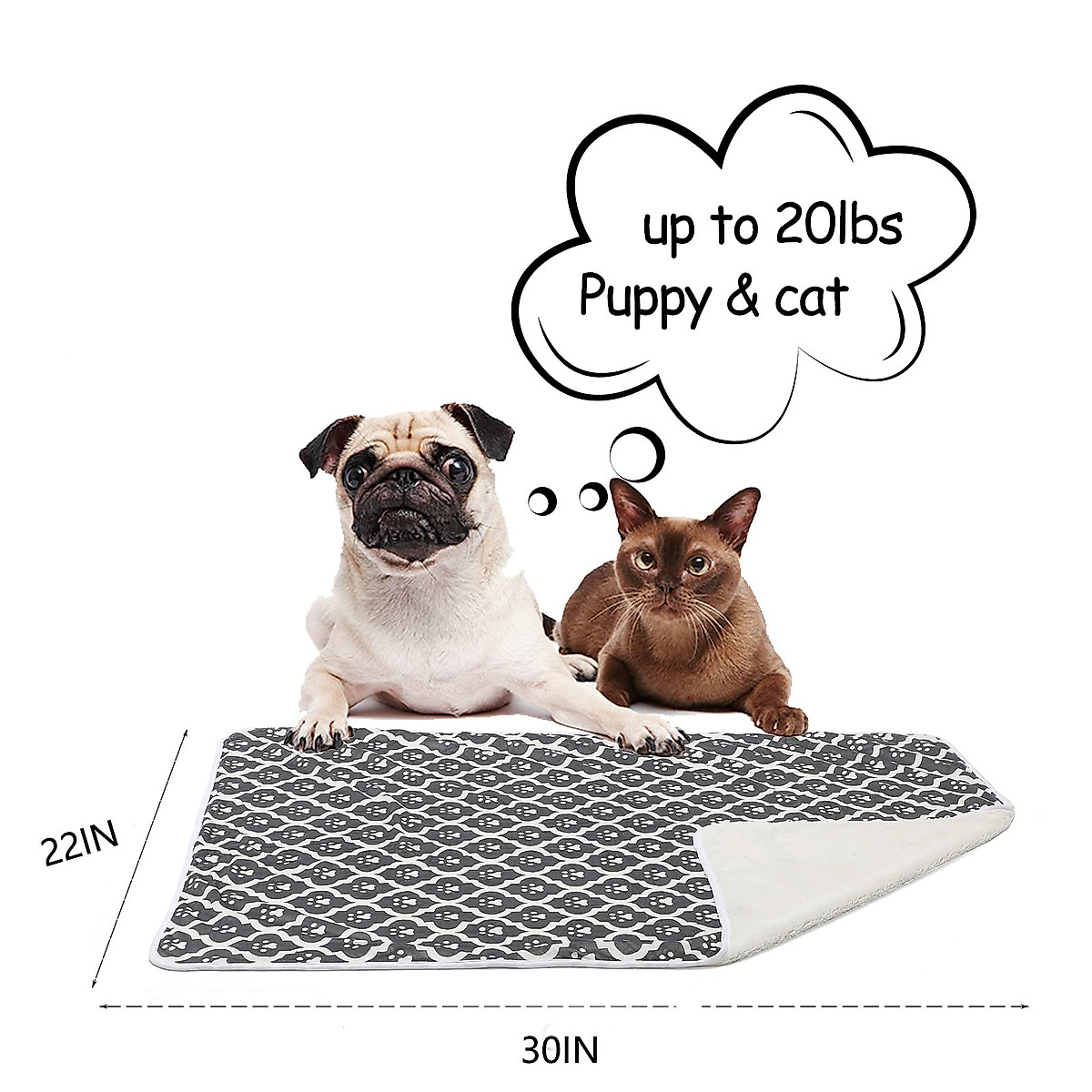 LUCKITTY Waterproof Dog& Cat Blankets,Suit UP to 20 LBS Small Pets,Paw Print Washable Puppy Blanket for Couch,Car,Bed Protection,Reversible Fluffy Sherpa Fleece Plush Pet Throws,22Wx30L,Grey